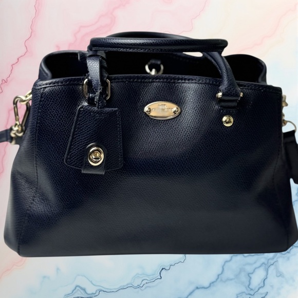 Coach | Bags | Coach Navy Blue Leather Satchel Gold Hardware Clasp ...